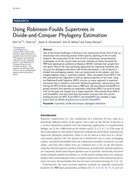 pdf using robinson foulds supertrees in divide and conquer phylogeny estimation