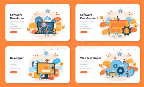 Software Developer Web Banner Or Landing Page Set Idea Of Programming