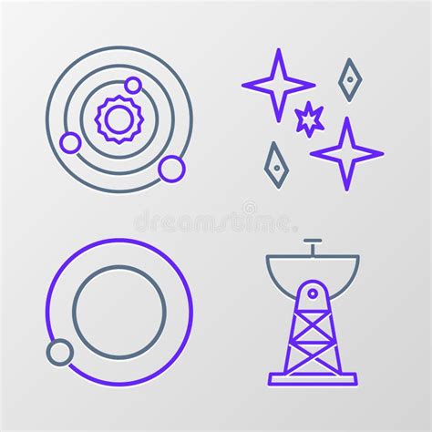 Set Line Satellite Dish Satellites Orbiting The Planet Earth Planet