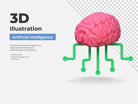 Ilustração 3d do ícone da inteligência artificial do cérebro digital