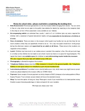 Fillable Online Miltonkeynesmuseum Org Notes For School Visitsplease