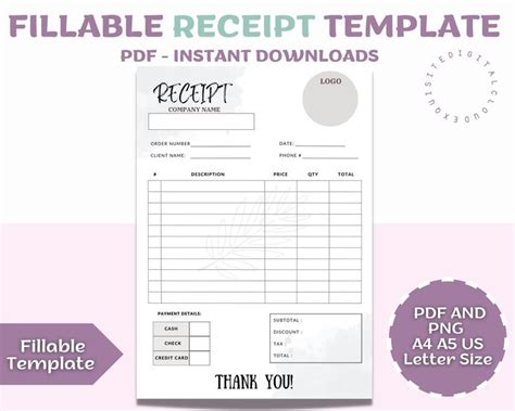 Fillable Receipt Template Printable Cash Receipts Invoice Template