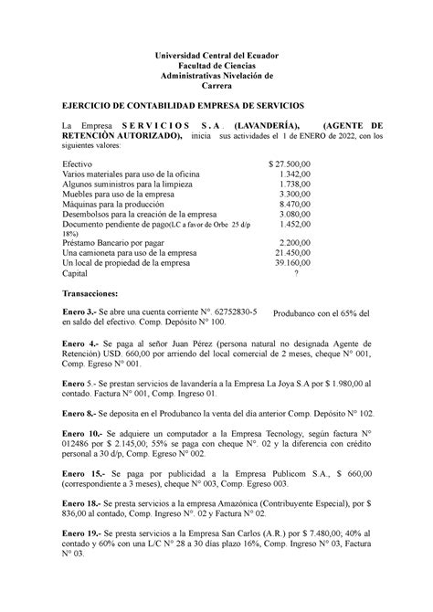 Empresa Servicios S A Ejercicios 2022 2 Universidad Central Del