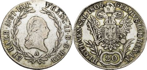 RDR Habsburg 20 Kreuzer 1806 A Franz II I 1792 1835 Kursmünze