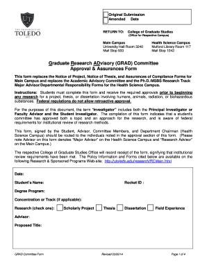 Fillable Online Utoledo Graduate Research ADvisory GRAD The