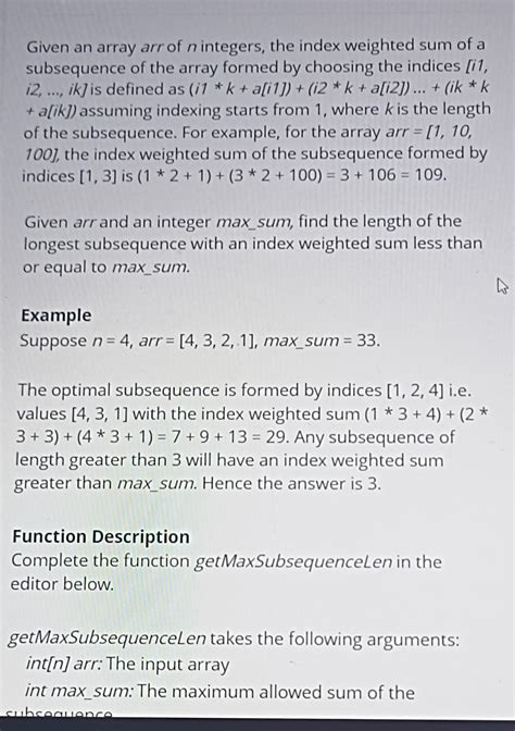 Solved Given An Array Arr Of N Integers The Index Weighted Chegg