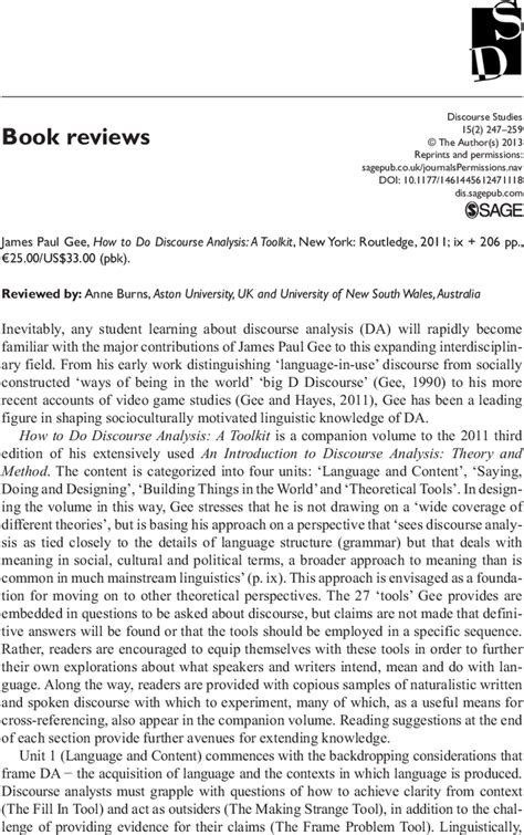 book review james paul gee how to do discourse analysis a toolkit anne burns 2013