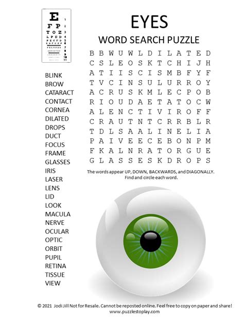 Eyes Word Search Puzzle Puzzles To Play