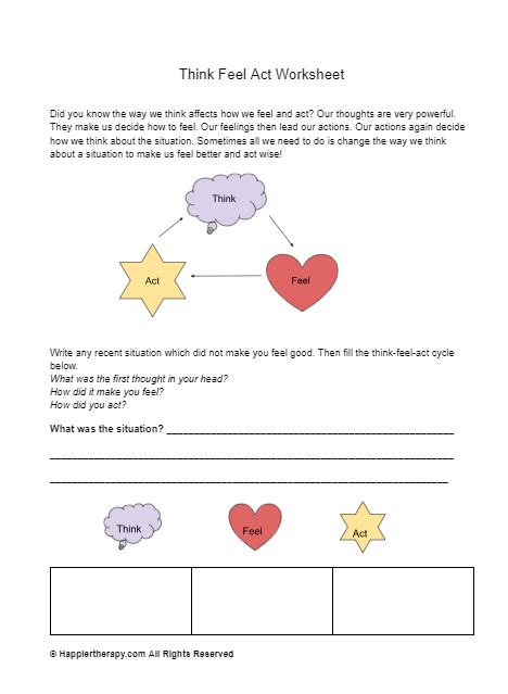 Think Feel Act Worksheet Happiertherapy Worksheets Library