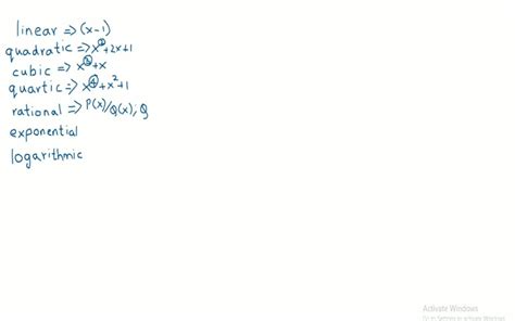 solved classify the function as linear quadratic cubic quartic rational exponential or