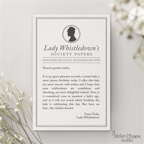 Lady Whistledown Birthday Card Bridgerton Birthday Card Society Papers