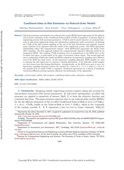pdf conditional value at risk estimation via reduced order models