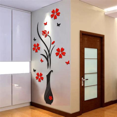 Autocollants muraux 3D pour Vase arbre à fleurs décoration artistique