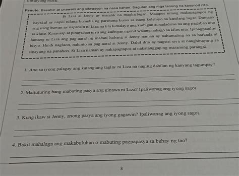 Basahin At Unawain Ang Sitwasyon Na Nasa Kahon Sagutan Ang Mga Tanong