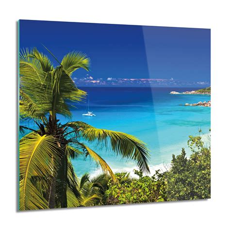 ArtprintCave Palmy morze plaża nowoczesne foto na szkle 60x60 cm