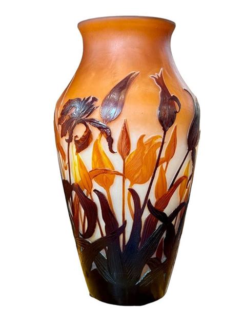 Emile Gallé Important Vase Aux Tulipes Antiquités Art Nouveau