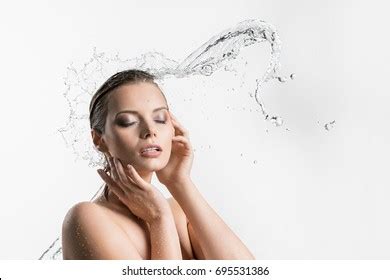 Pretty Naked Woman Hiding Behind Shower Stock Photo 227710303