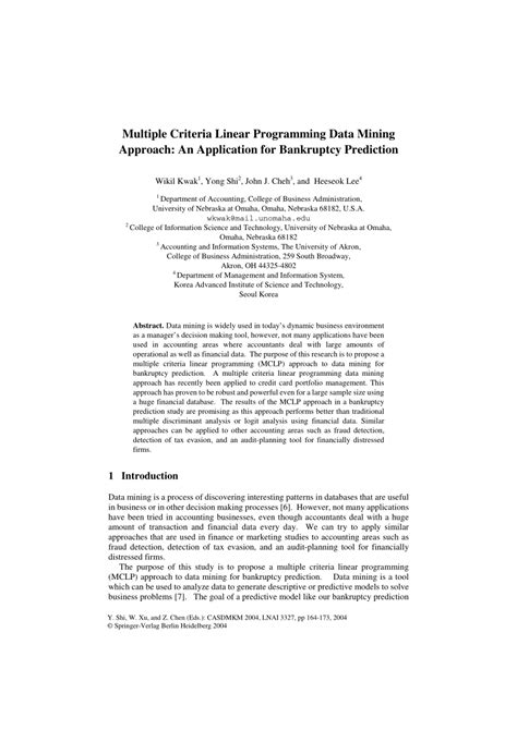 pdf multiple criteria linear programming data mining approach an application for bankruptcy
