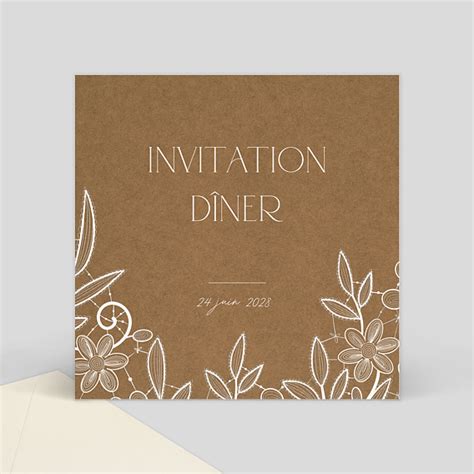 Cartes Invitation Mariage Dentelle Kraft Popcarte