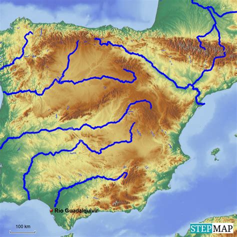 Stepmap Mapa Hidrografico Y Topografico De Espana Landkarte Fur Spain