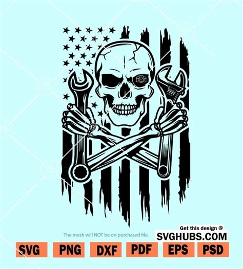 US Flag Mechanic Skull Svg US Skull Mechanic Svg File Mechanic Skull