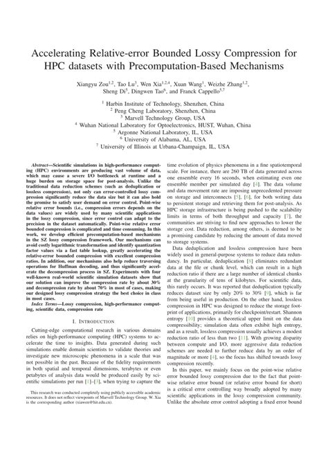 pdf accelerating relative error bounded lossy compression for hpc datasets with precomputation