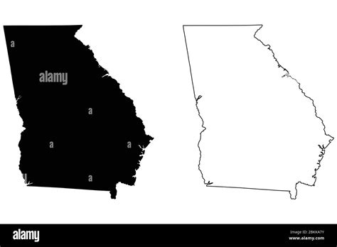 Georgia GA State Maps Black Silhouette And Outline Isolated On A White