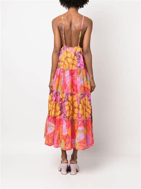 Farm Rio Crochet Trimmed Tiered Floral Print Cotton Voile Maxi Dress In