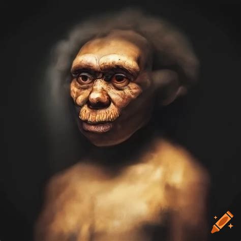 Portrait Of An Homo Sapiens On Black Background And Rembrandt Lightning