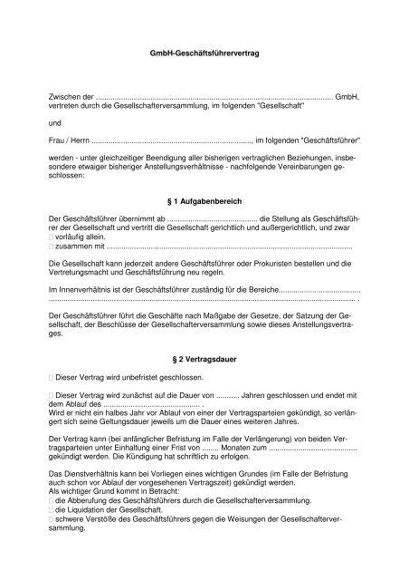 GmbH Geschäftsführervertrag