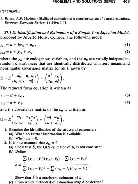 identification and estimation of a simple two equation model econometric theory cambridge core