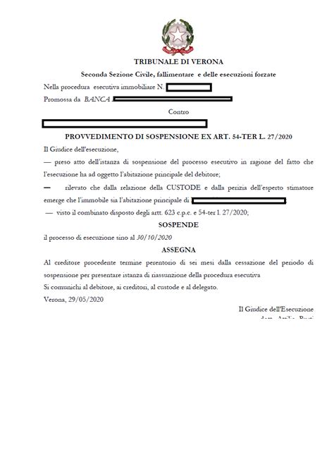 Ecco Il Primo Provvedimento Di Sospensione Della Procedura Esecutiva
