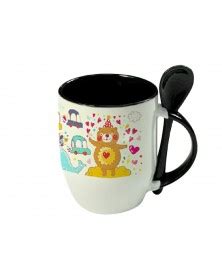 Taza De Interior Color Negro Asa Y Cuchara Negra Ideal Para