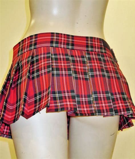 Micro Mini Sexy Pleated Plaid Tartan Red Royal Stewart School Girl Skirt~10 Long Skirt~custom
