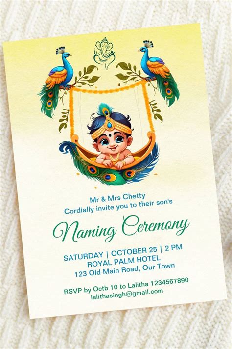 Baby Krishna Naming Namkaran Cradle Ceremony Invitation Zazzle