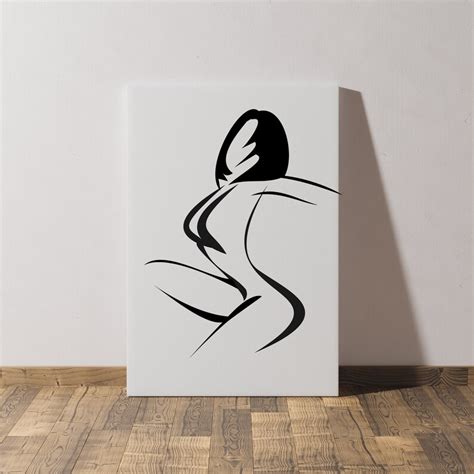 Naked Woman Line Art Silhouette Boho Art Print Naked Woman Etsy