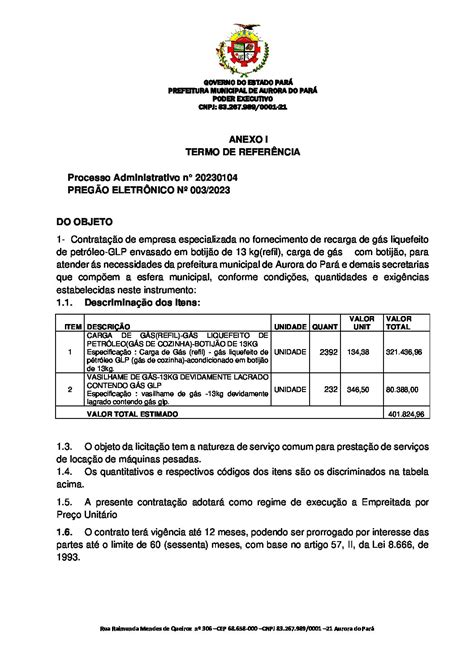 Termo De Referencia Prefeitura Municipal De Aurora Do Par Gest O