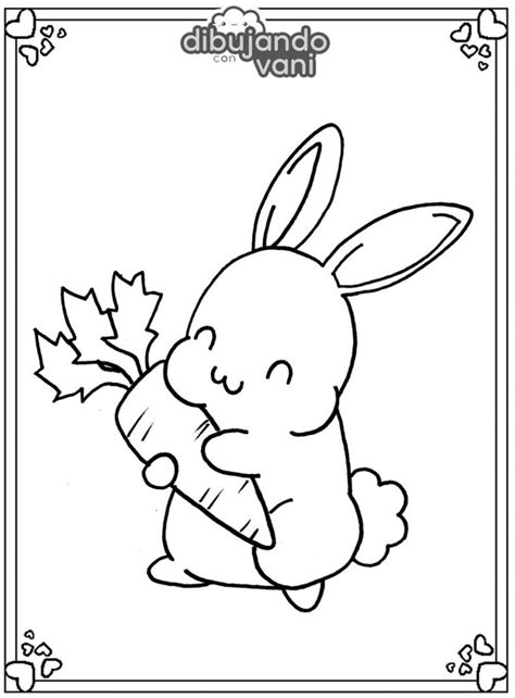 Dibujo De Conejo Con Zanahoria Kawaii Para Imprimir