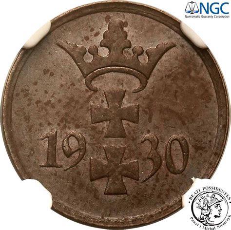 Polska Wolne Miasto Gdańsk Danzig 1 fenig 1930 NGC MS61 BN archiwum