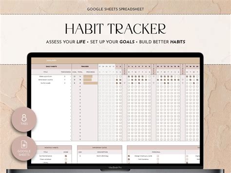 Aesthetic Habit Tracker Google Spreadsheet Templates Diaxna