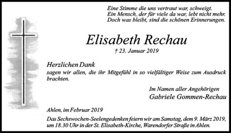 Traueranzeigen Von Elisabeth Rechau Trauer Ms
