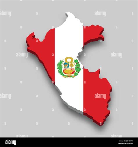 Mapa isométrico 3d del Perú con bandera nacional Ilustración vectorial