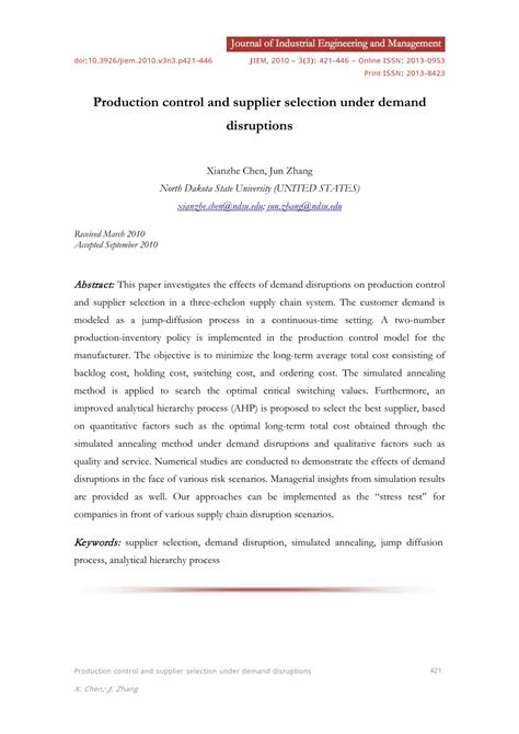 pdf production control and supplier selection under demand disruptions