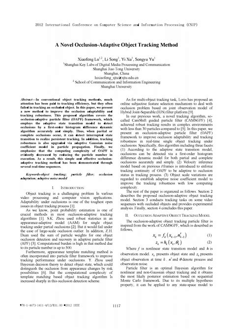 pdf a novel occlusion adaptive object tracking method