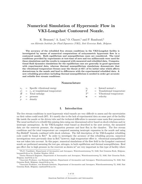 pdf numerical simulation of hypersonic flow in vki longshot contoured nozzle