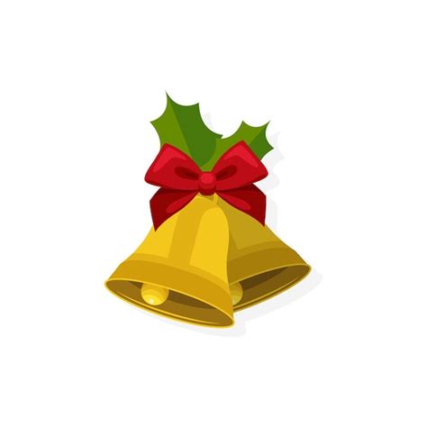 Campanas De Navidad Doradas Con Lazo Rojo Vector Premium