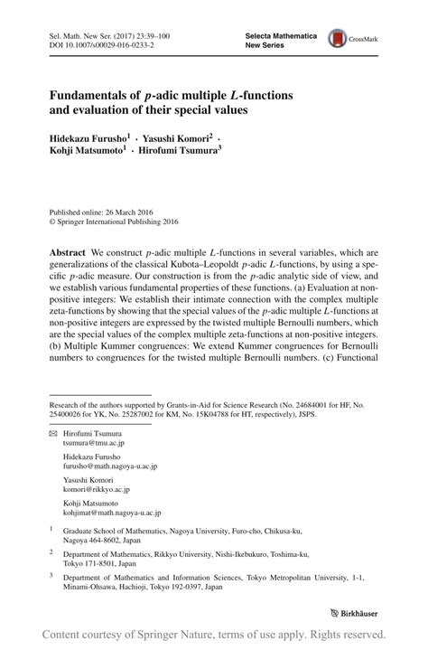 fundamentals of p adic multiple l functions and evaluation of their special values request pdf