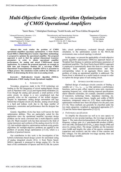 pdf multi objective genetic algorithm optimization of cmos operational amplifiers