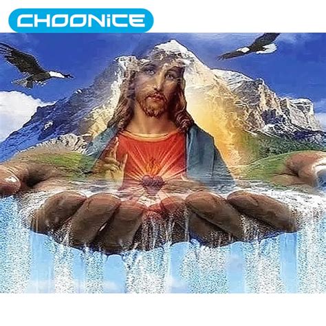 Gesù Sacro Cuore di Pittura Diamante Paesaggio Mani flusso D acqua