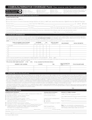 Fillable Online COBRA ALTERNATIVE COVERAGE Form See Reverse Side For